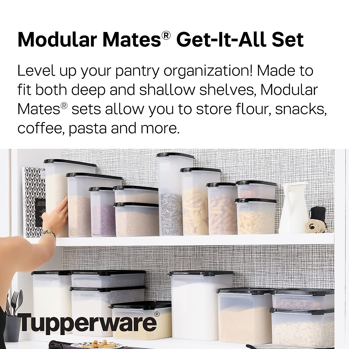 Tupperware Brand Modular Mates 36-Piece Get-It-All Set (18 Containers + 18 Lids) - Airtight Dry Food Storage for Pantry - Dishwasher Safe & BPA Free