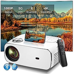 FunFlix Projector with WiFi and Bluetooth, 12000L/1080P Movie Projector Mini Portable Projector 300" Display, Support 4K, Built-in HiFi Speaker, Compatible HDMI/USB/PC/TV Box/iOS & Android Phone