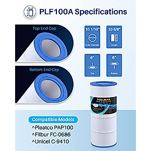 POOLPURE PLF100A Pool Filter Replaces Pentair CC100, CCRP100, PAP100, PAP100-4, Ultral-C3, Unicel C-9410, R173215, Filbur FC-0686, 59054200, 160316, 160354, Predator 100, L x OD:23 5/8" x 10 1/16"