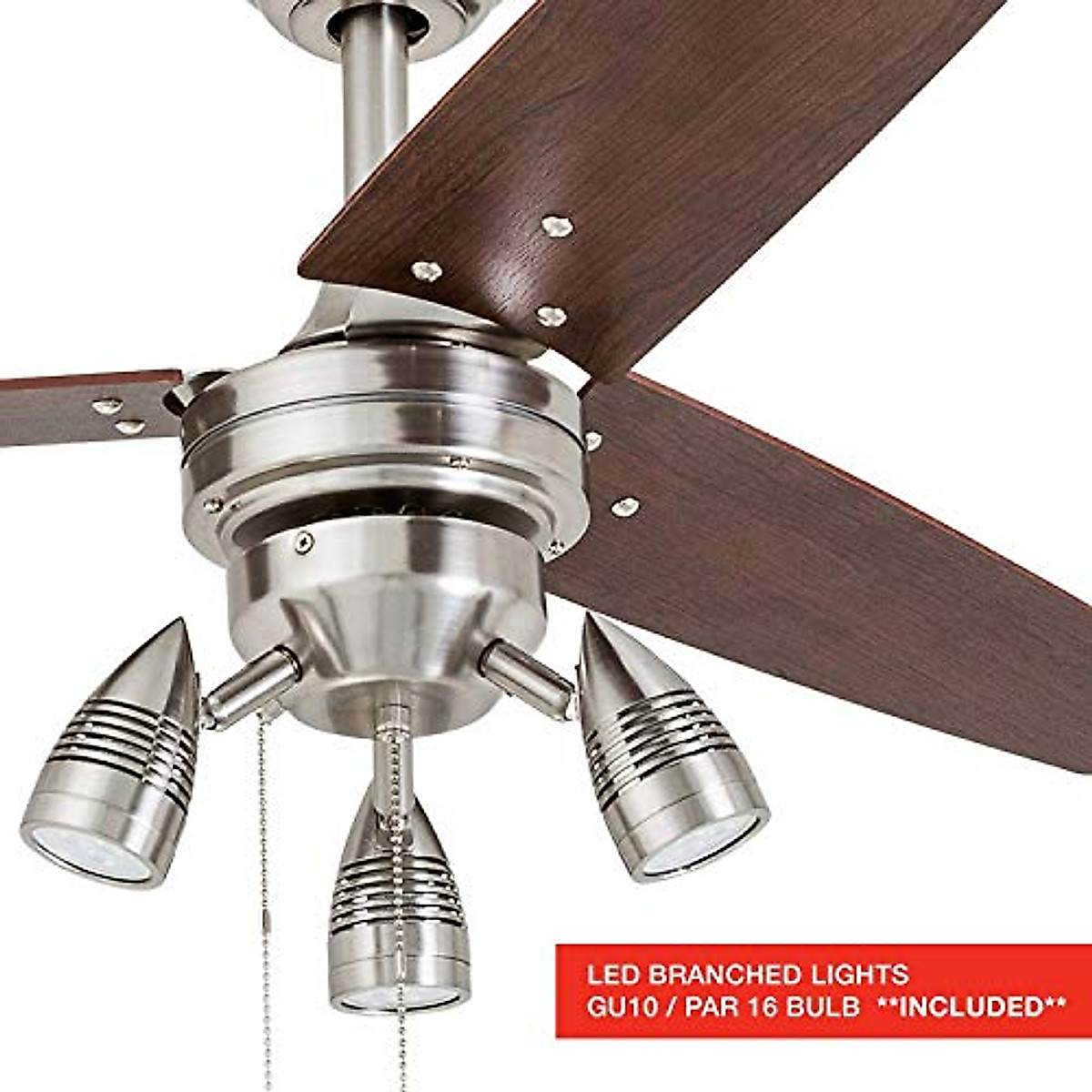 Honeywell Ceiling Fans Civa, 48 Inch Contemporary Indoor LED Ceiling Fan with Light, Pull Chain, Dual Mounting Options, 3 Modern Style Blades, Reversible Motor - 51583-01 (Nickel)