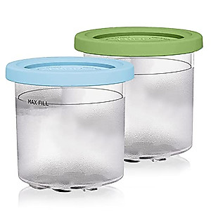 Ice Cream Pints Cup, Ice Cream Storage Containers with Lids for Ninja Cream Pints, Safe & Leak Proof Ice Cream Pints Kitchen Accessories for NC301 NC300 NC299AMZ Series Ice Cream Maker (Green+Blue)