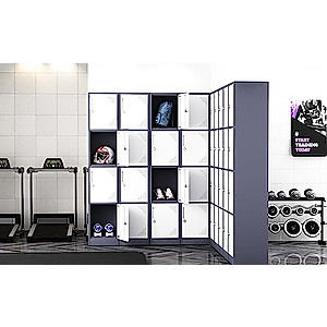 Halamine Employee Lockers, 4 Tiers Metal Locker for Storage, Tall Steel Storage Lockers for Employees, Lockable Lockers for Office, School, Gym, Office (White-Grey)