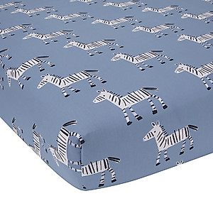 Lambs & Ivy Signature Zebra Blue Organic Cotton Breathable Fitted Crib Sheet