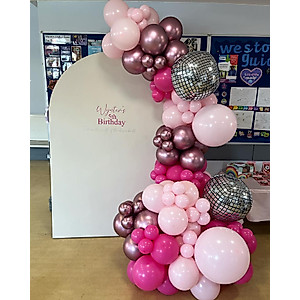 Pink Black Balloon Garland Sliver Pink Black Balloon with 4D Disco Balloon for Baby Shower Birthday Party Wedding Decoration