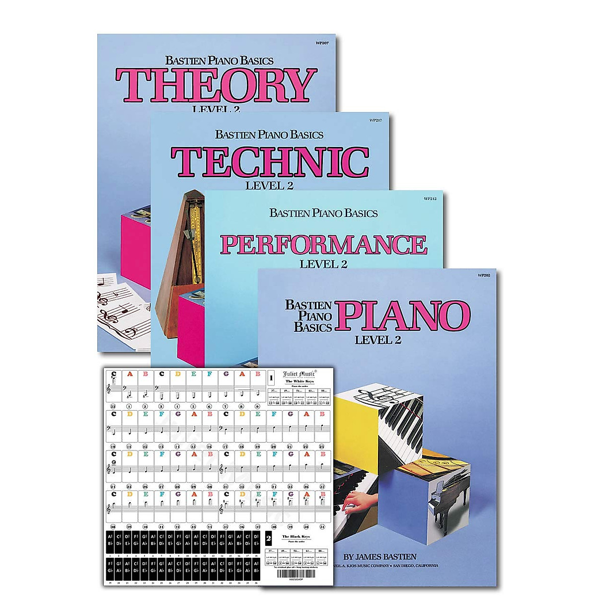 WHOMYA Bastien Piano Basics Level 2 Learning Set by Bastien - Lesson, Theory, Performance, Technique & Artistry Books & Juliet Music Piano Keys 88/61/54/49 Full Set Removable Sticker…