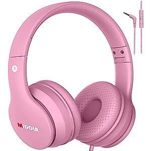 MIDOLA Kids Headphones Wired Over Ear Foldable Kids Volume Limit 85dB /110dB Light Foldable Headset with Inline AUX 3.5mm Mic for Child Boy Girl Travel School Gaming Pad PC Laptop Tablet Pink