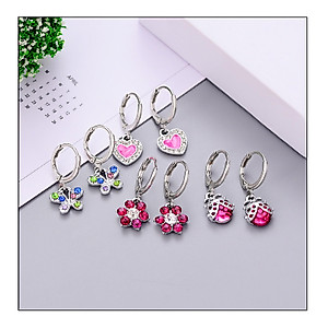 Aganippe 16 Pairs Hypoallergenic Acrylic Dangle Hoop Earrings Cute Multiple Colour Flower Flag Panda Pineapple Beetle Fruits Food Cartoon Dangle Hoop Earrings for Little Girls