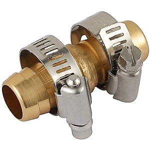 Metal Solid Brass 5/8 inch Garden Hose Repair Mender Kit Male Female Repair with Stainless Clamp