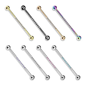 Pierced Owl 14G Stainless Steel CZ Crystal Lined Industrial Barbell (Gold/Clear)