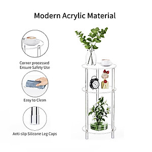 Bkemiy Clear Round Acrylic Side Table for Small Spaces, 11.81" L x 11.81" W x 24.6" H, 3 Tier Small Modern Drink End Table Nightstand, Minimalist Bedside Table for Living Room, Bedroom, Bathroom