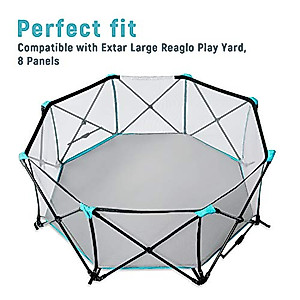 Minnebaby 8 Panel Playpen Mattress Compatible with Regalo Extra Large Play Yard, Self Inflating Octagon Playard Mat, Comfortable and Portable Pad with Carry Bag - Grey