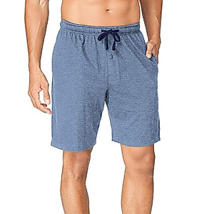 Hanes Men's 2 Pack Jersey Cotton Knit Tagless Sleep & Lounge Drawstring Shorts, Chambrey Blue Heather/Bright Navy, X-Large