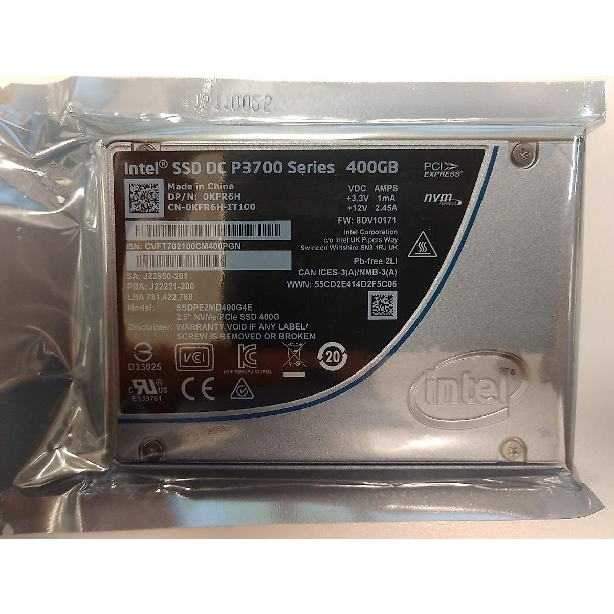 Intel DC P3700 400GB, NVMe PCIe 3.0 HET MLC 2.5