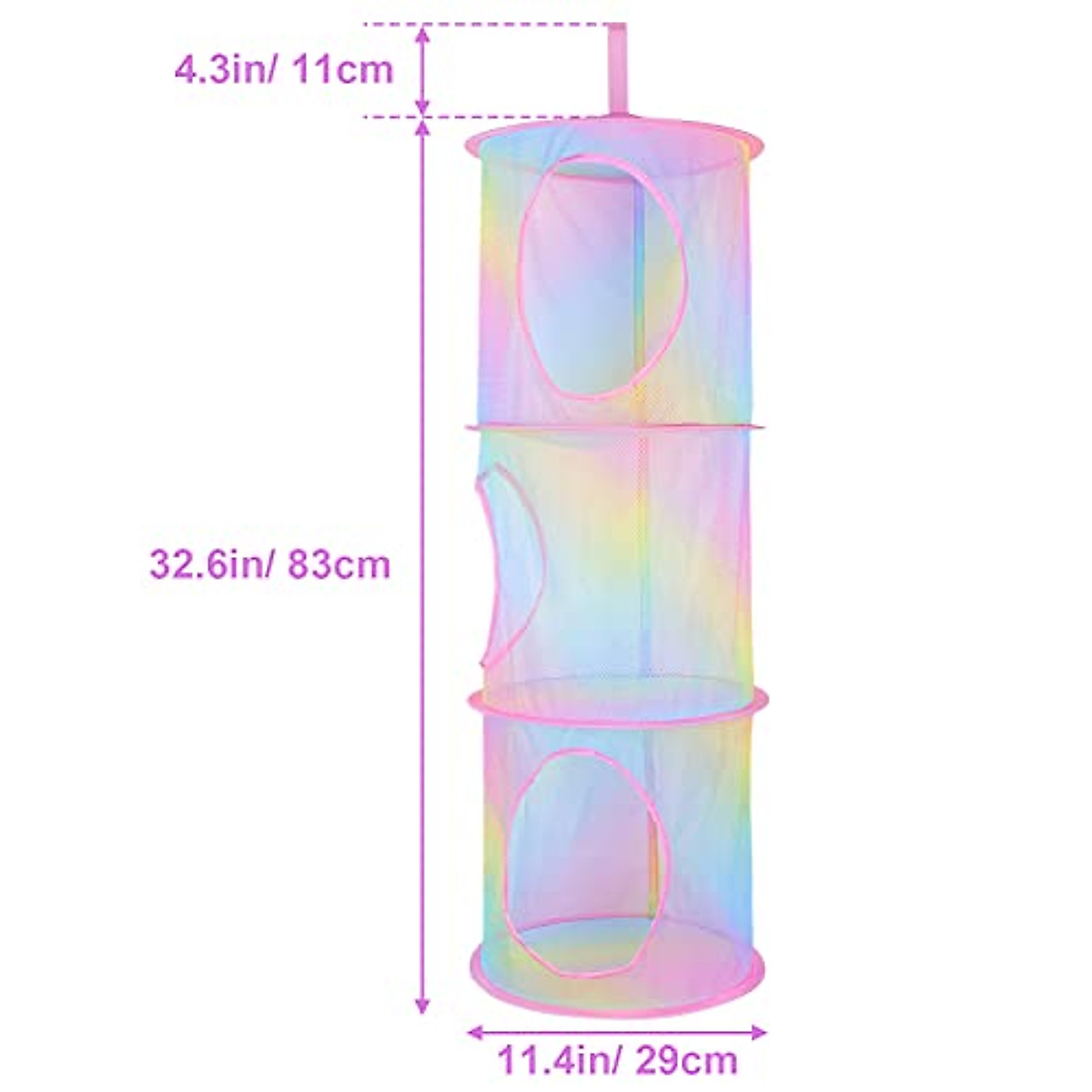 Basumee Stuffed Animals Net or Hammock 2Pcs Hanging Stuffed Animals Storage 3 Compartments Toy Net Hammock for Stuffed Animals Organizer Mesh Stuff Animals Hammock for Kids Girls Room, Rainbow