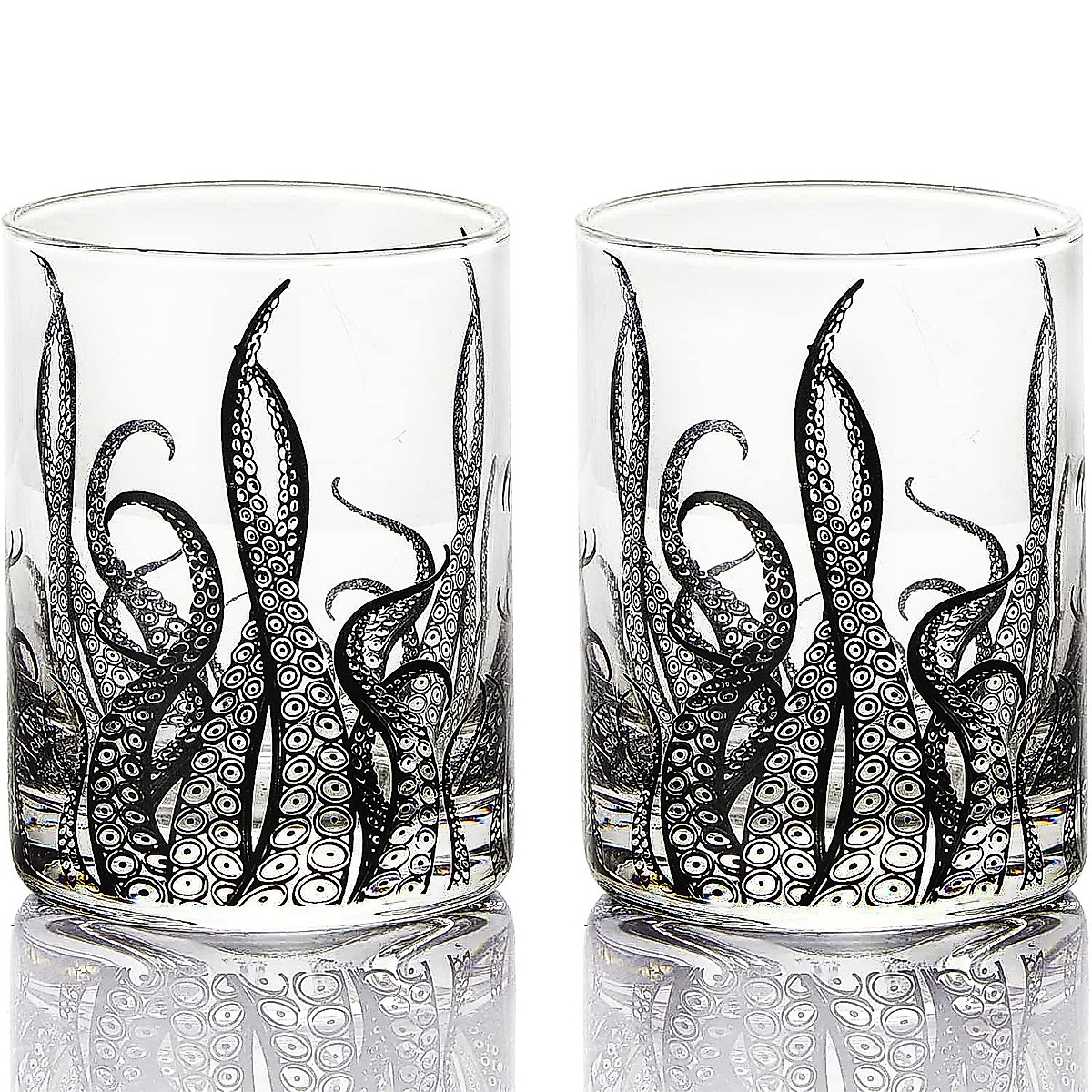 Octopus Tentacle Whiskey Glassware | Set of 2 | 9 OZ Handmade Craft Beer, Cocktail, Water, Bar Rock Glass - Kraken Tumbler Gift Set, Old Fashioned Rocks Glasses, Antique Design Extraordinary Detail