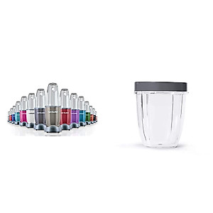 NutriBullet NB9-1301S Pro 13 Pcs Silver, 900W & 18 Ounce Short Cup with Standard Lip Ring, Clear/Gray (NBM-U0269)