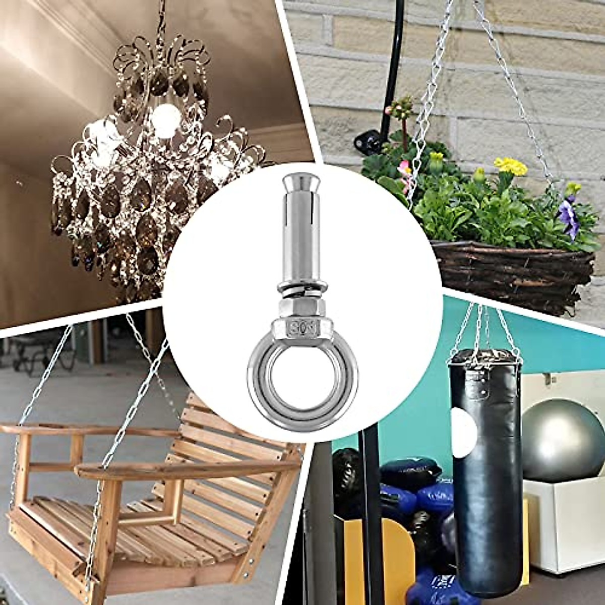 Augiimor 5PCS M6 x 60mm Ring Lifting Expansion Eyebolt Bolt Screw, 304 Stainless Steel Wall Concrete Brick Anchor Bolt