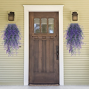 RECUTMS Vine Plant Fake 4 Pcs Ferns Plants Large Faux Artificial Hanging Plants Wall Plants Fake Ivy Room Decor Home Garden Wedding Party Indoor Outdoor Decorations(Purple 4P)