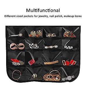 Hanging Jewelry Organizer, Double Sided 40 Pockets and 20 Magic Tape Hook Jewelry Organizer, Necklace Holder Jewelry Chain Organizer for Earrings Necklace Bracelet Ring with Hanger, Black