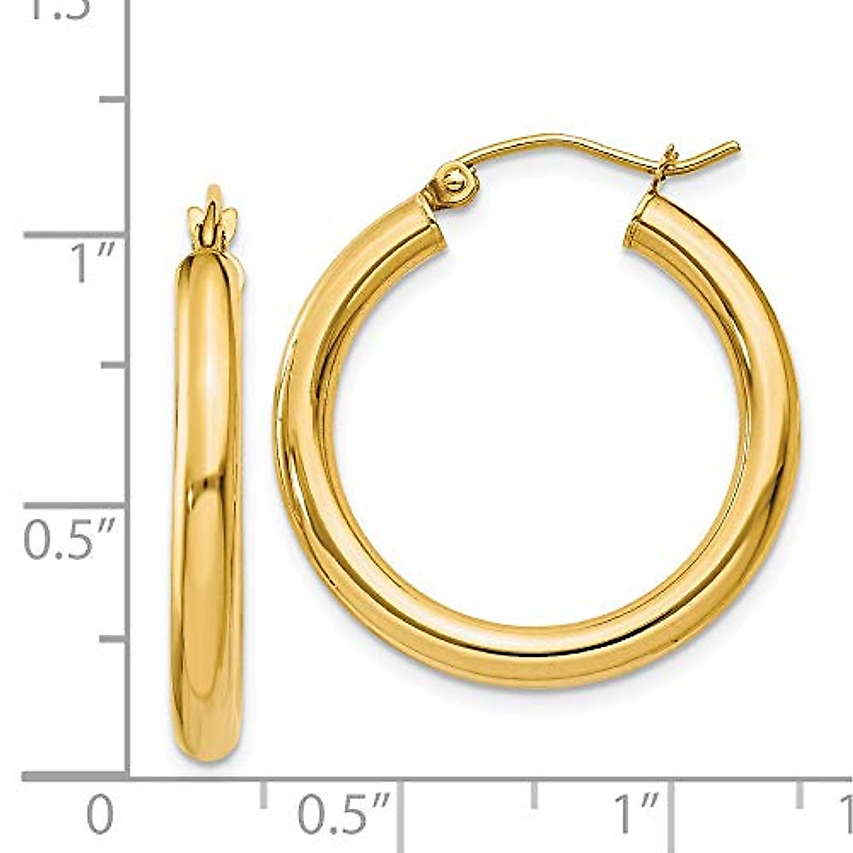 Amanda Rose Collection 14K REAL Yellow Gold 1 inch 3mm Thick Classic Polished Round Hoop Earrings for Women -14K Gold Hoop Earrings for Women