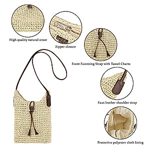 Youjaree Womens Small Straw Crossbody Bag Handwoven Beach Shoulder Bag Handbag Purse with Tassel for Summer (Beige)