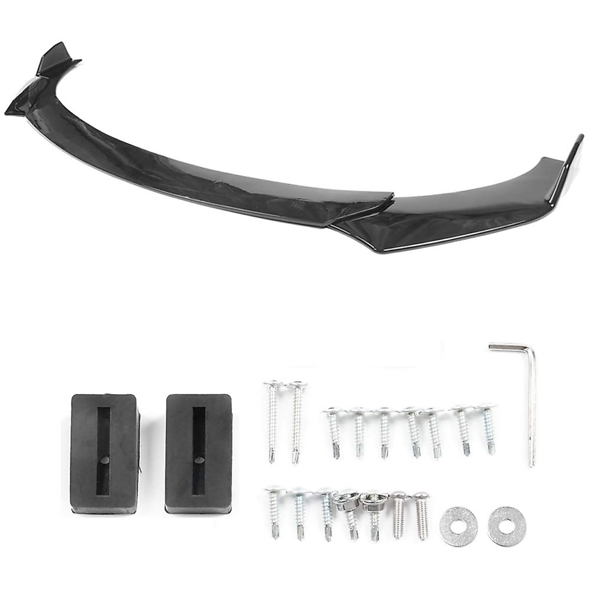 IKON MOTORSPORTS, Compatible with 62"-66" Width Car, Adjustable A Style Front Bumper Lip Chin Splitter Spoiler Air Dam Gloss Black PP 3PCS