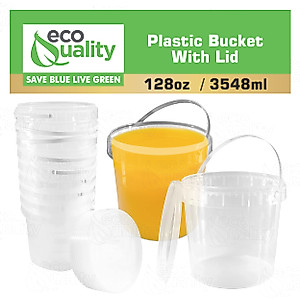 1 Gallon (128 oz) Clear Plastic Bucket with Lid and Handle (1 Pack), Ice Cream Tub with Lids - Food Grade Freezer and Microwave Safe Food Storage Containers, Round Plastic Pail Container with Lid, BPA Free