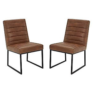 Amazon Brand – Rivet Decatur Modern Faux Leather Dining Chair, Set of 2, 21"W, Tan Brown
