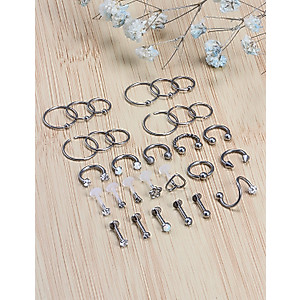 Ocptiy 16G Cartilage Tragus Helix Rook Daith Conch Earrings Studs Hoop Piercing Jewelry 16 Gauge Stainless Surgical Steel Silver Labret Monroe Medusa Lip Rings Stud Piercing Jewelry diamond Women Men