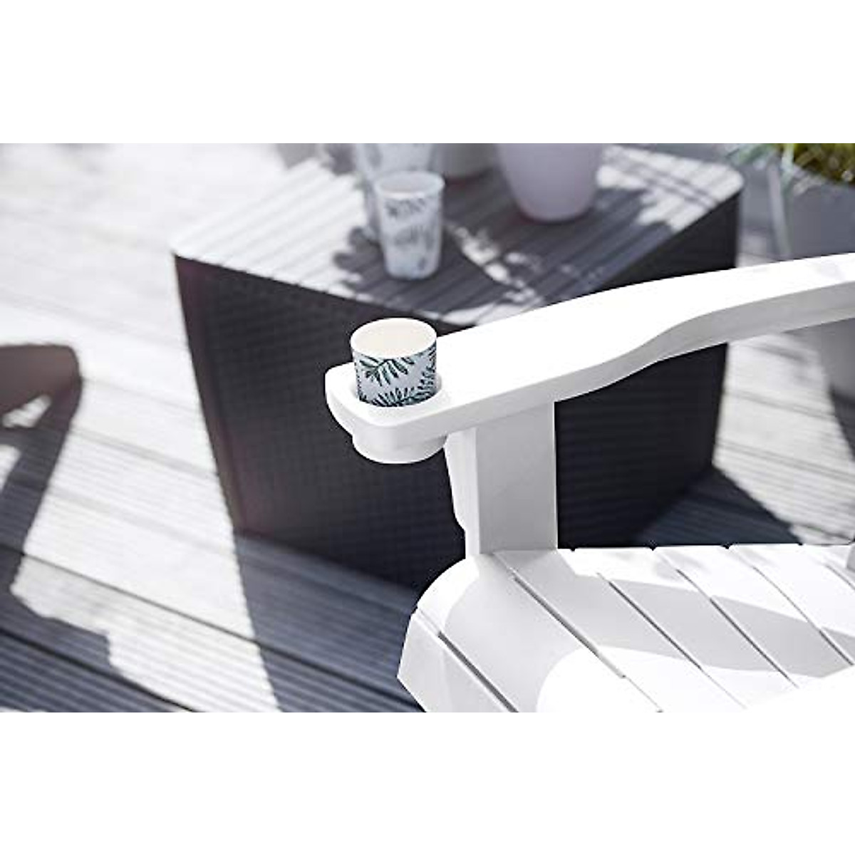 Keter Alpine Adirondack Resin Outdoor Furniture Patio Chairs with Cup Holder-Perfect for Beach, Pool, and Fire Pit Seating, White