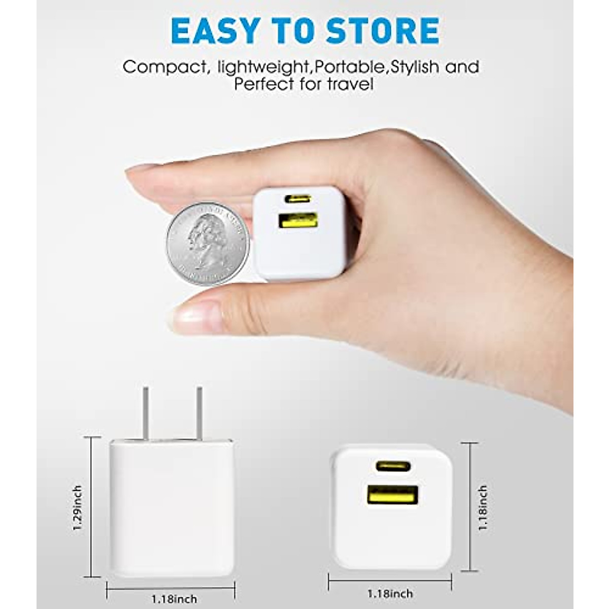 USB C Wall Charger Block,20W Dual Port Charge Adapter,Fast Charging Plug Compatible with Apple Watch Series Se 8 7 6 5 4 3 iPhone 14 Plus 13 12 Mini Pro Max iPad Pro Air, Airpods