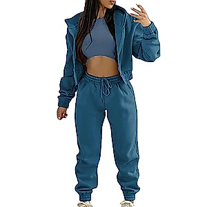 matching sets women sexy pajama set for women sweatsuit workout set denim vest with hood plus size clothes for women trendy fall christmas tops shorts jumpsuits crewneck pullover tops and long pants