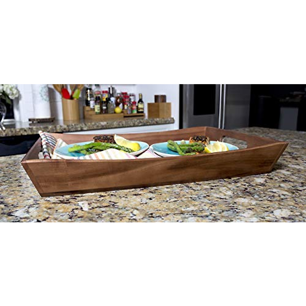Lipper International Acacia Curved Serving Tray, 19.88" x 14" x 2.5"