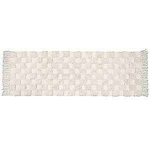 Lanffia Boho Runner Rug 2x6, Beige Hallway Rug Runner Washable Checkerboard Tufted Rug with Tassels Indoor Farmhouse Floor Carpet for Kitchen Laundry Room Doorway Bedroom Living Room