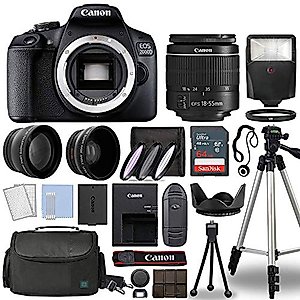 Canon EOS 2000D / Rebel T7 Digital SLR Camera Body w/Canon EF-S 18-55mm f/3.5-5.6 Lens 3 Lens DSLR Kit Bundled with Complete Accessory Bundle + 64GB + Flash + Case & More - International Model