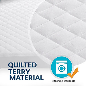 Mini Crib Mattress Protector 100% Waterproof, Noiseless – Viscose Made from Quilted Ultra Soft White Terry Fitted Sheet Style (27”X39”)