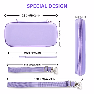 FANPL Case bundle for Nintendo Switch Accessories, Carrying Case for Switch and Joy Con Controller with Soft TPU Protective Cover and Screen protector, 4 Thumb Grips, Shoulder Strap - Purple