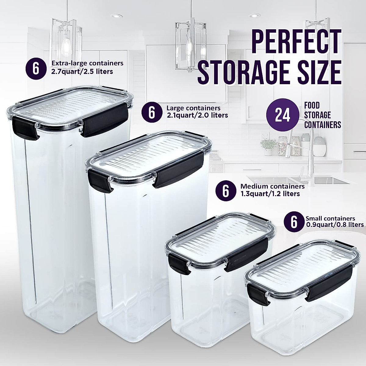 ClearSpace Airtight Food Storage Containers – 24 Pack BPA Free Kitchen Organization Set for Pantry Organization and Storage, Plastic Canisters with Durable Lids Ideal for Cereal, Flour & Sugar