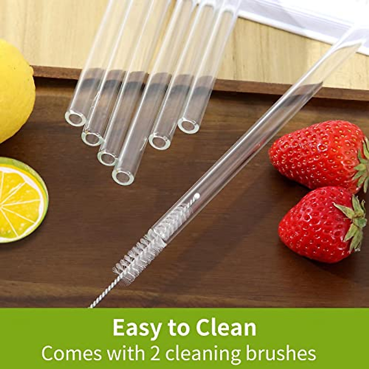 Elyum 8 Pack Reusable Glass Straws, 10'' x 10mm Clear Drinking Straws with 2 Cleaning Brushes Portable Glass Straws for Smoothies Tea Juice Wine (4 Straight + 4 Bent)