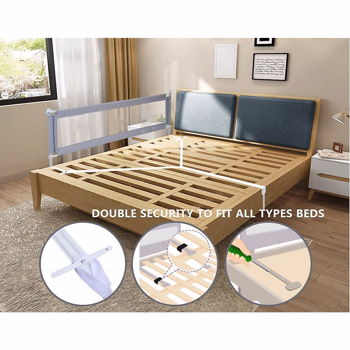 SeseYii Baby Bed Rail with Safety Y-Strap Extra Long Twin Full Queen King Size Infants Toddlers Guardrail with Reinforce Anchor (Grey, 55 inch)