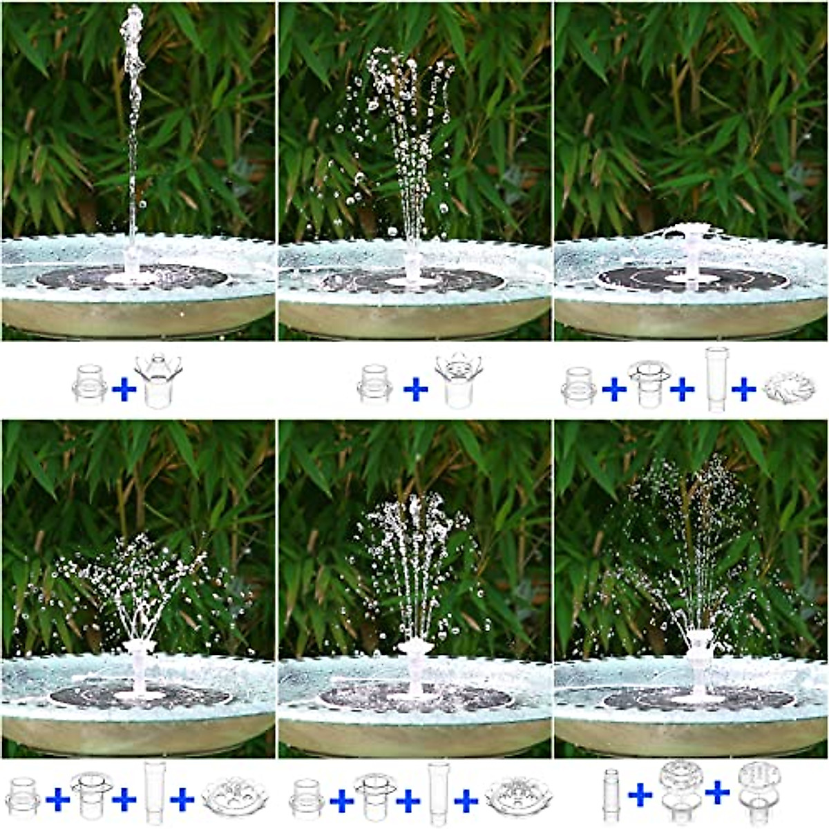 AISITIN 5.5W LED Solar Fountain Pump with LED Light, New Upgraded 3000mAh Storage Battery with 16 Nozzles Solar Bird Bath Fountains for Garden, Bird Bath, Pond, Swimming Pool
