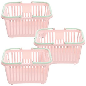 Toddmomy 3pcs Portable Shower Basket Grocery Baskets With Handles Small Basket with Handle for Organizing, Bathroom Kitchen Room Bedroom（Pink）