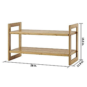 TRINITY Basics EcoStorage 2-Tier Bamboo Shoe Organizer, Shoe Rack for Closet or Entryway Stores Up to 12 Pairs of Boots, Sneakers, Heels, and More, Natural Finish, 2-Pack