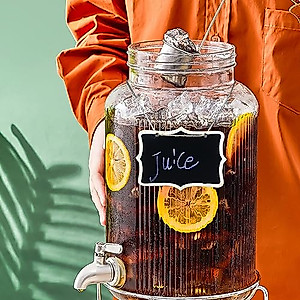 Mapeoes 1.5 Gallon Glass Beverage Drink Dispenser with 304 Stainless Steel Spigot and Lid, Temperature Sticker for Brew Kombucha Wine,Large Mason jar Container for Juice Water at Party Fridge,Clear