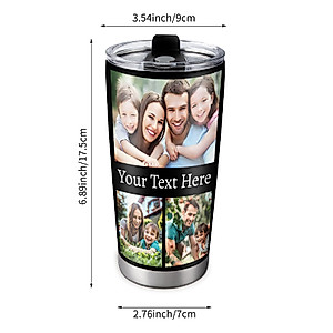 Personalized Coffee Tumbler With Pictures and Texts, Custom 20oz Insulated Travel Cups with Lids, 20oz Custom Stainless Steel Mugs, Gift for Wedding, Anniversary, Birthday…
