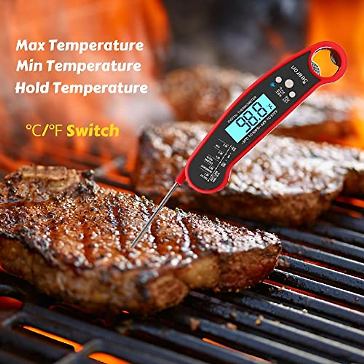 Searon Meat Thermometer for Cooking - FT002R Instant Read Food Thermometer for Kitchen BBQ Grilling Smoker Baking Turkey. (Red + Black)