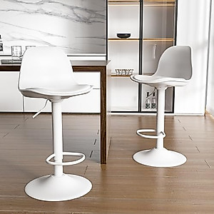 Miereirl Bar Stools Set of 2 Morden Height Counter Bar Stools with Polypropylene Back and Leather Seat，Swivel Adjustable Stool Chair for Home Kitchen Island-White