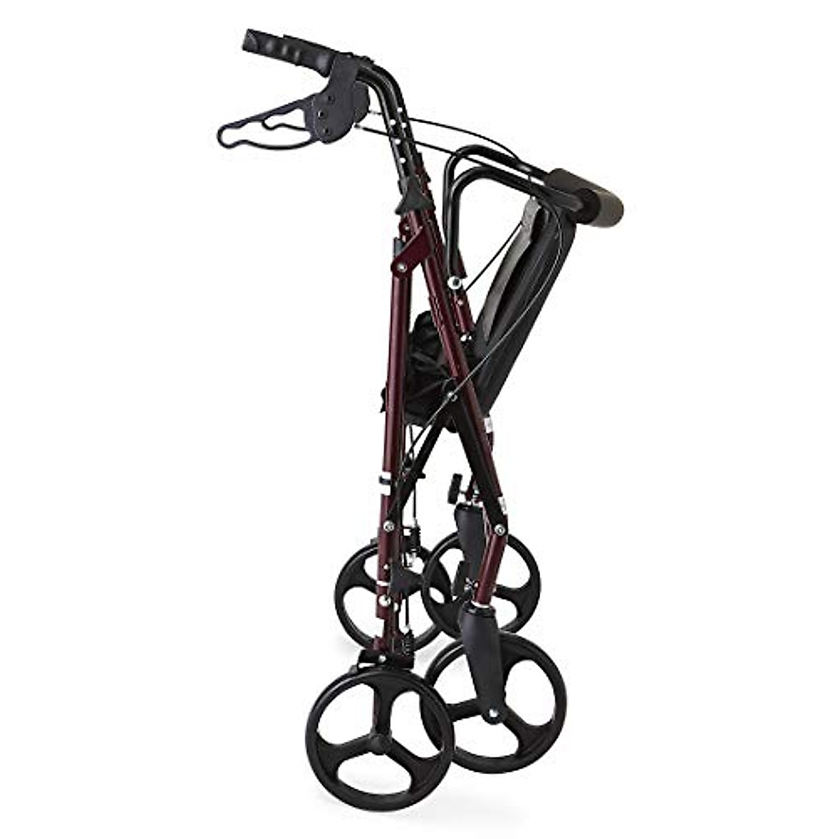 Medline Heavy Duty Rollator Walker with Seat, Bariatric Rolling Walker Supports up to 500 lbs, Large 8-inch Wheels, Burgundy