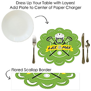 Big Dot of Happiness Lax to the Max - Lacrosse - Party Round Table Decorations - Paper Chargers - Place Setting For 12