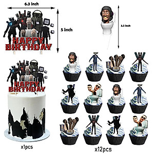 AOLDHYY Party Supplies,Including Birthday Bannner,Cake Topper,Ballon,Stickers,Suitable for Skibi-Toilet Birthday Party,Party Decoration